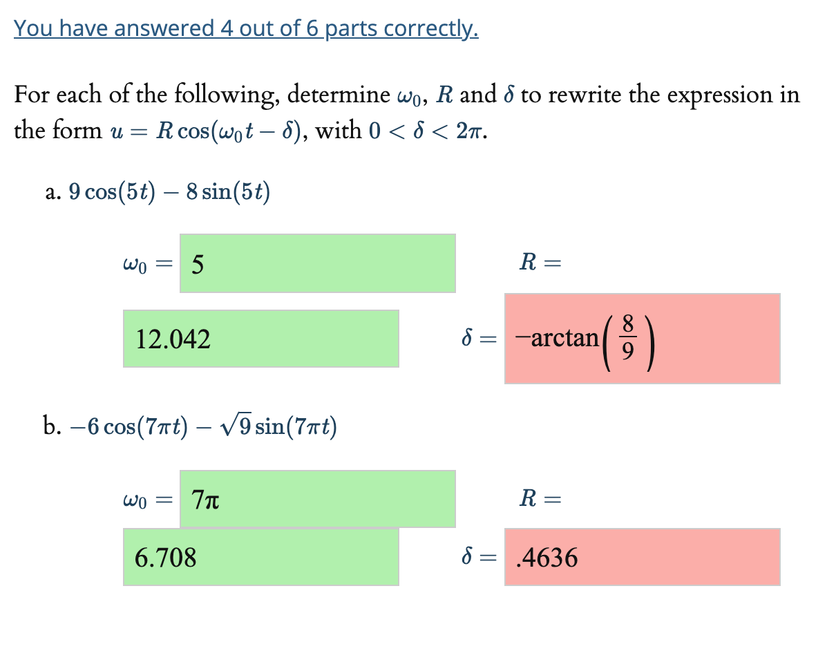 Solved You have answered 4 out of 6 parts correctly. For | Chegg.com