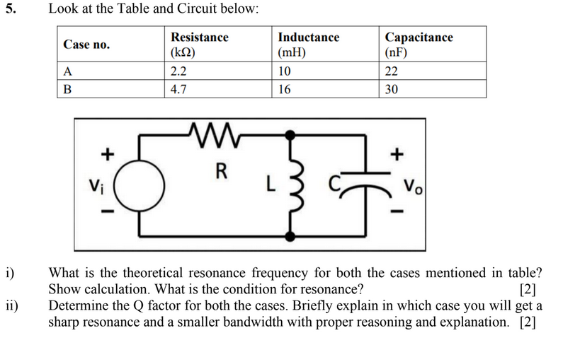 Solved 5. Look at the Table and Circuit below: Case no. | Chegg.com