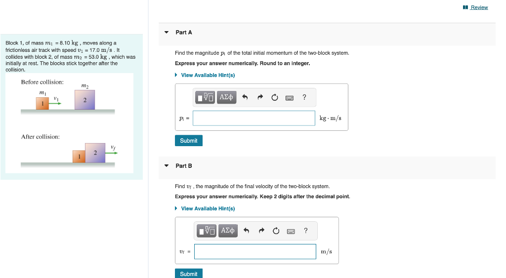 Solved Block 1 , of mass m1=8.10 kg, moves along a | Chegg.com