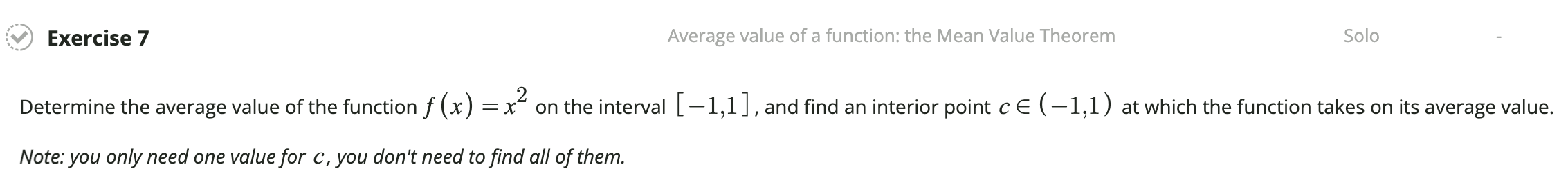Solved Exercise 7 Average Value Of A Function The Mean