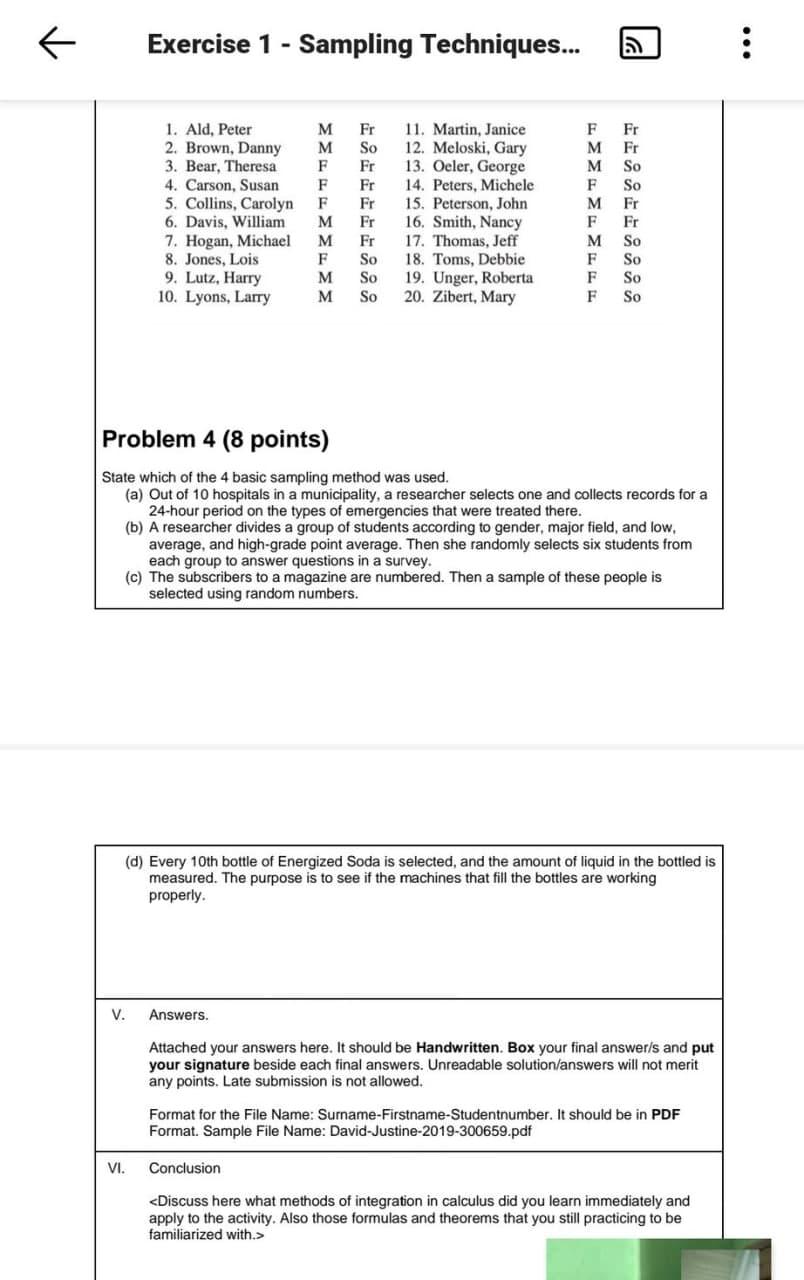 Solved 个 Exercise 1 - Sampling Techniques... 1. Ald, Peter | Chegg.com