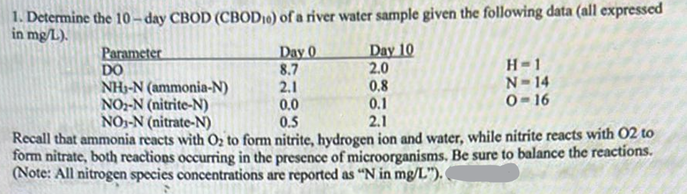 Solved Determine the 10 - ﻿day CBOD ) ﻿of a river water | Chegg.com