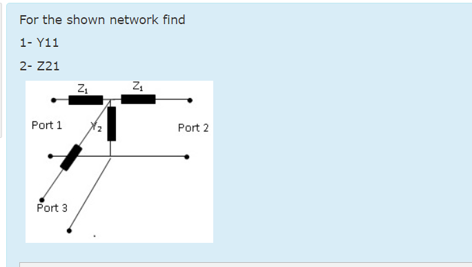 Solved For the shown network find 1- Y11 2- 221 N 21 Port 1 | Chegg.com