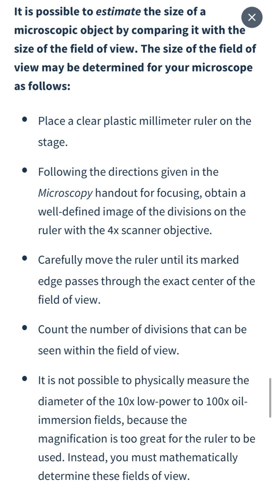 Solved Exercise 3 - Measuring with a microscope - FOV Field | Chegg.com