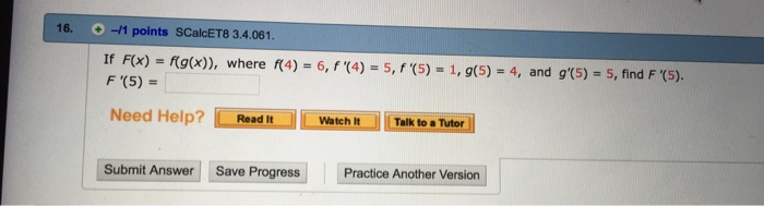 Solved 16. -1 points SCalcET8 3.4.061 If Fx) Rg(x)), where | Chegg.com