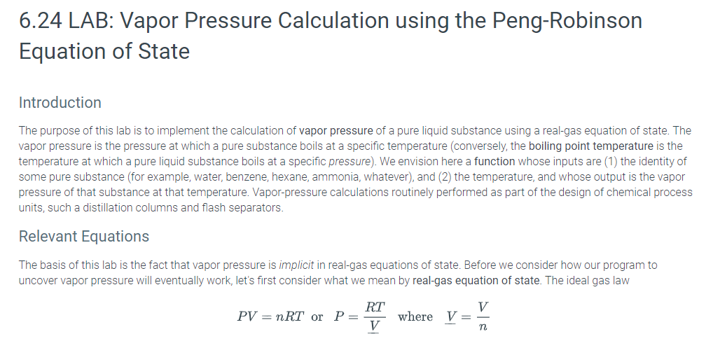 6.24 LAB: Vapor Pressure Calculation using the | Chegg.com