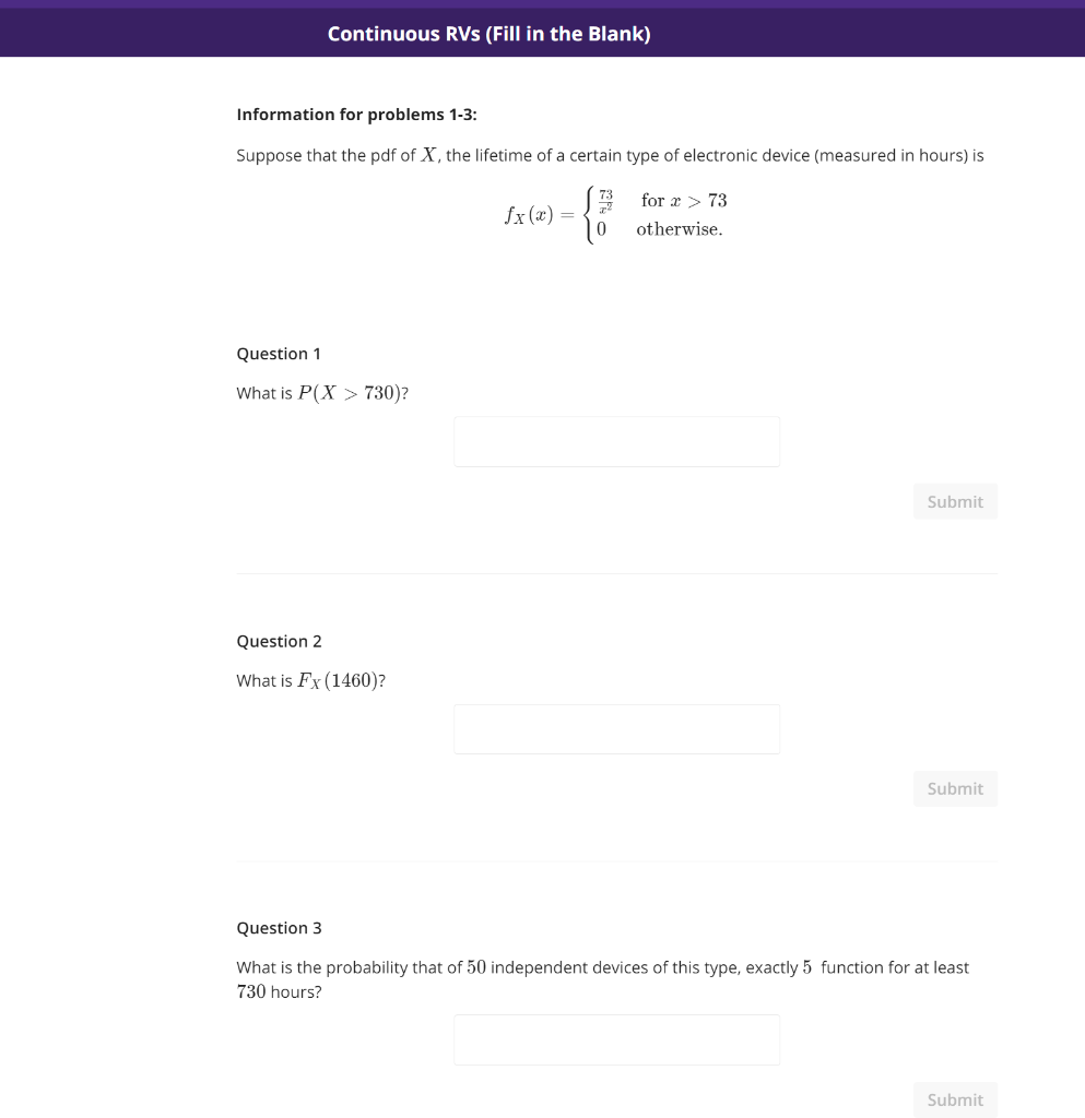 Solved Continuous RVs (Fill in the Blank) Information for | Chegg.com