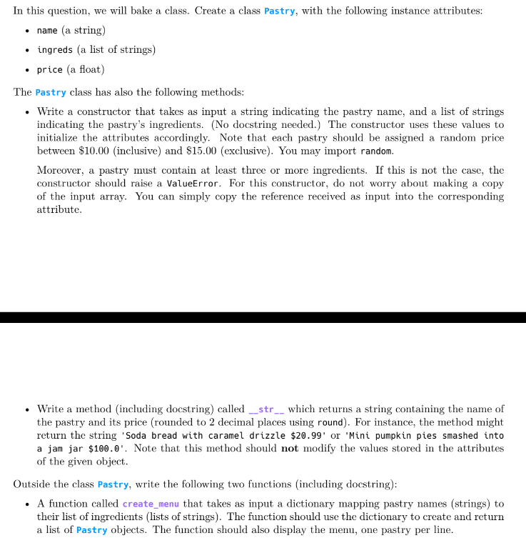 Solved In this question, we will bake a class. Create a | Chegg.com