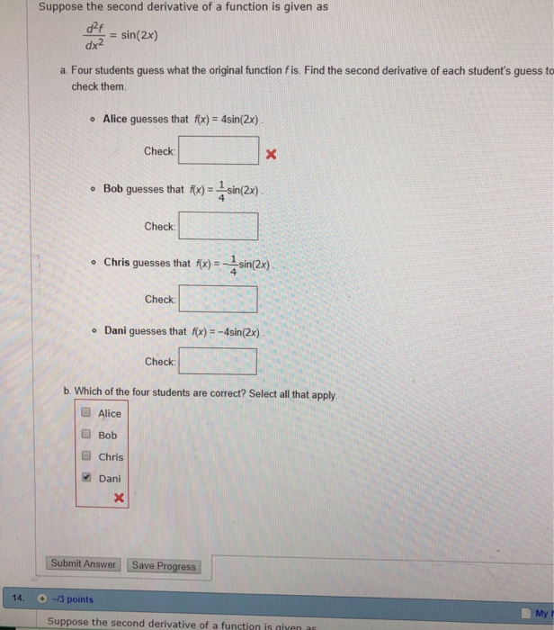 Solved Suppose the second derivative of a function is given | Chegg.com