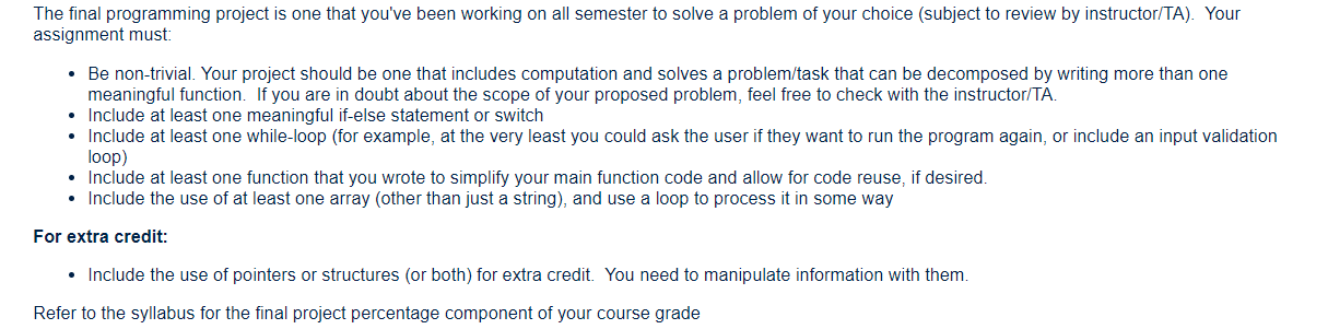 The final programming project is one that you've been | Chegg.com