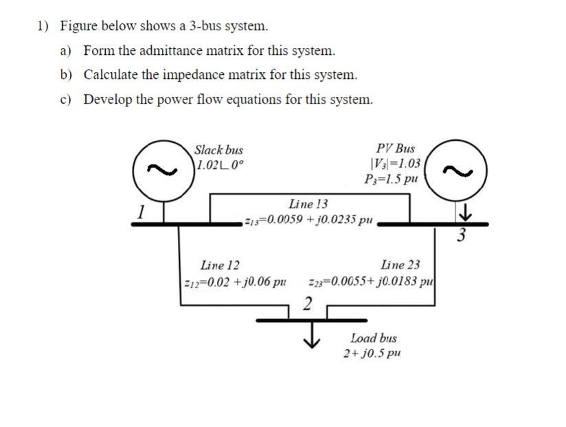 Solved 1) Figure below shows a 3-bus system. a) Form the | Chegg.com