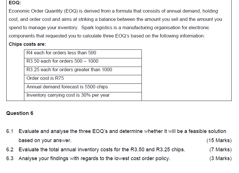 Solved Economic Order Quantity (EOQ) is derived from a | Chegg.com