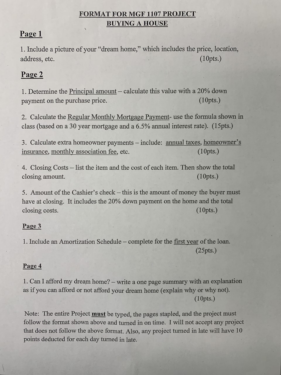 FORMAT FOR MGF 1107 PROJECT BUYING A HOUSE Page 1 1. | Chegg.com