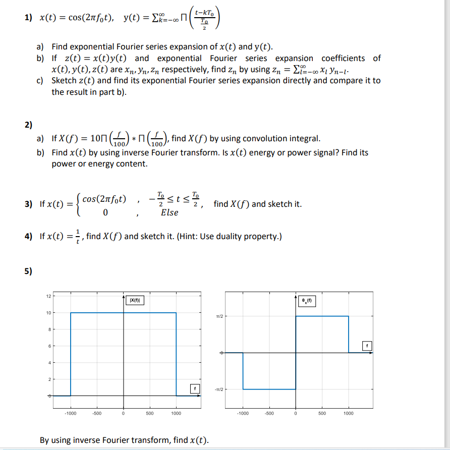 x(t)=cos(2πf0t),y(t)=∑k=-∞∞Π(t-kT0T02)a) ﻿Find | Chegg.com