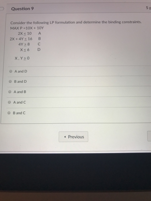 Solved Question 9 5 p Consider the following LP formulation | Chegg.com
