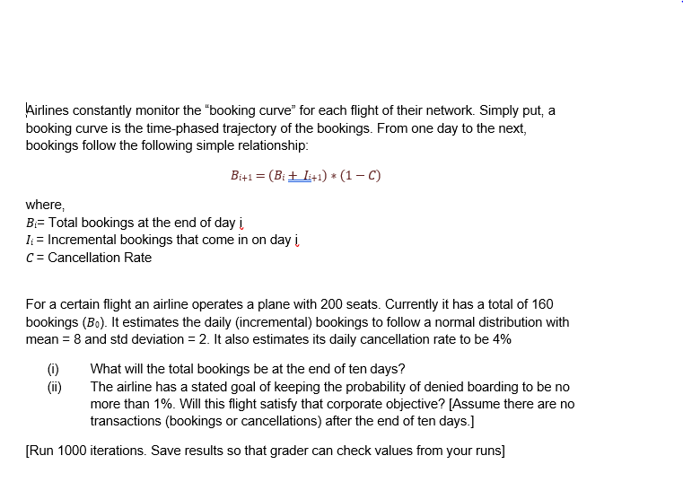 Airlines constantly monitor the "booking curve" for | Chegg.com