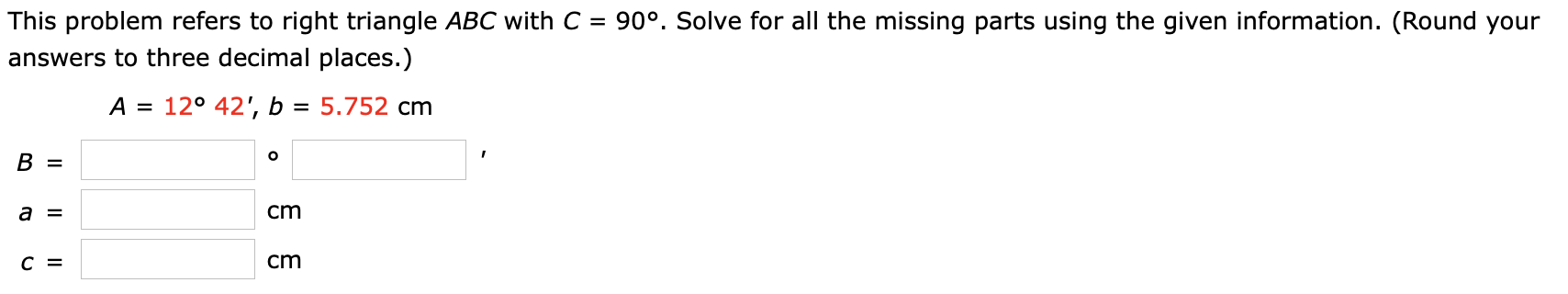 Solved This problem refers to right triangle ABC with C = | Chegg.com
