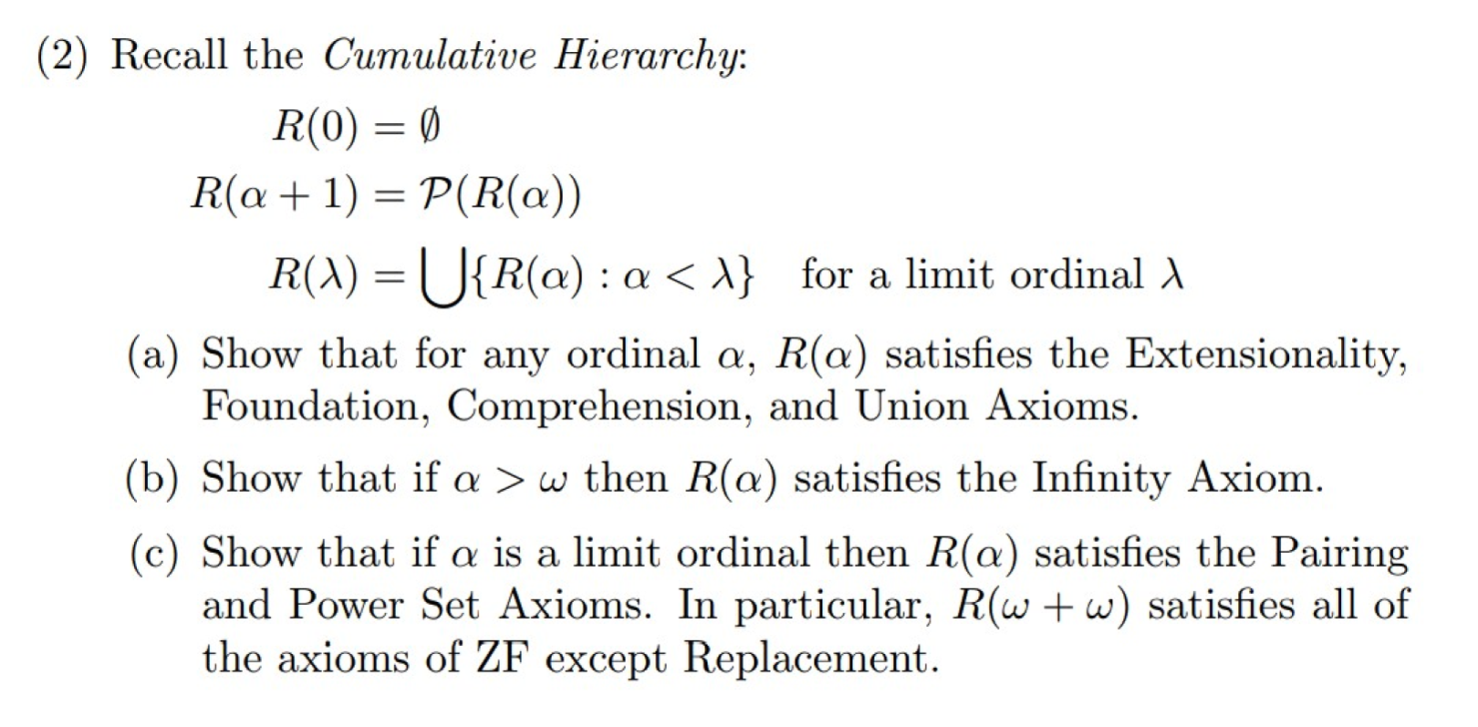 Recall the Cumulative Hierarchy: R(0) = ∅ R(α + 1) = | Chegg.com