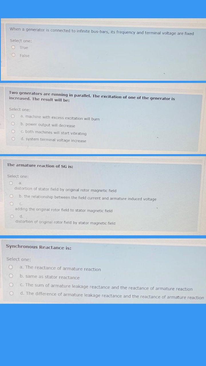 Solved When a generator is connected to infinite bus-bars, | Chegg.com