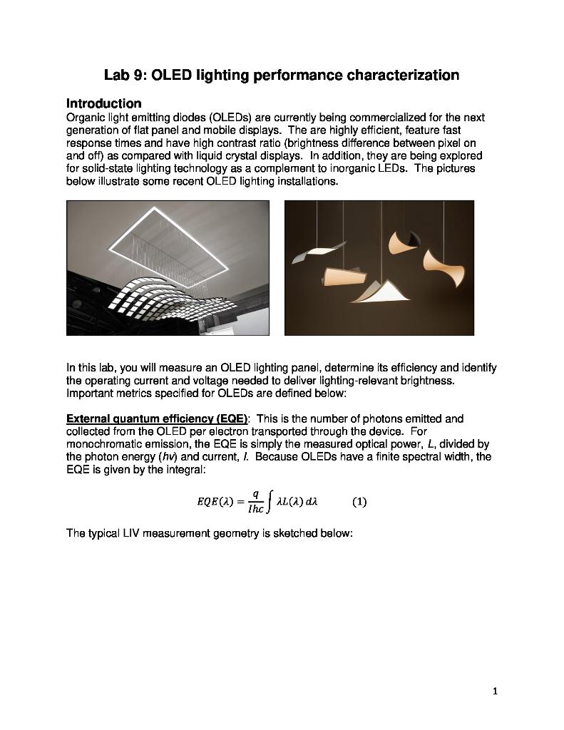 Lab 9: OLED lighting performance characterization | Chegg.com