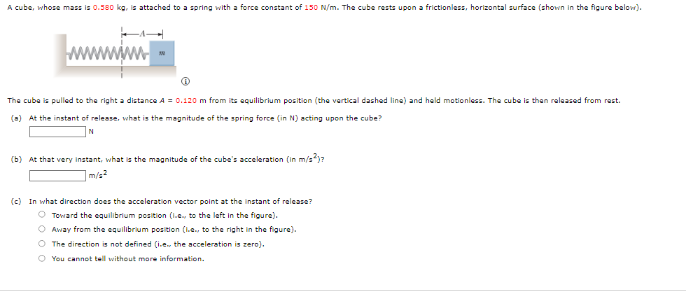 Solved A cube, whose mass is 0.580 kg, is attached to a | Chegg.com