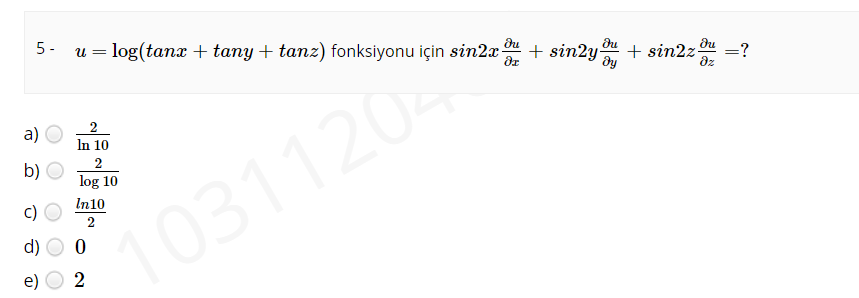 Solved 5 - u= log(tanx + tany + tanz) fonksiyonu için sin2x | Chegg.com