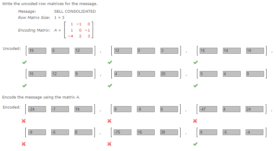 Solved Write the uncoded row matrices for the message. | Chegg.com