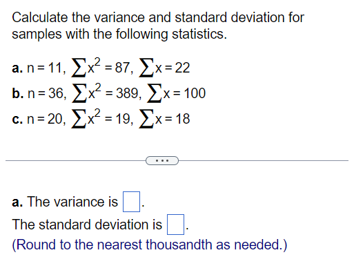 Solved Calculate the variance and standard deviation for | Chegg.com