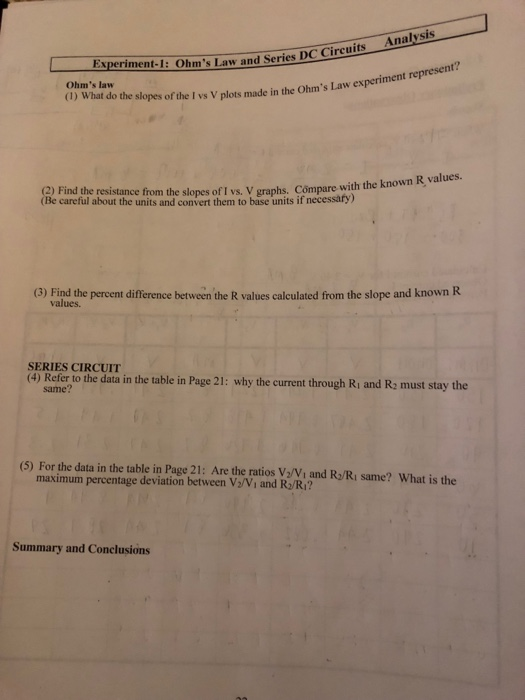 Experiment-1: Ohm's Law and Series DC Circuits Data | Chegg.com