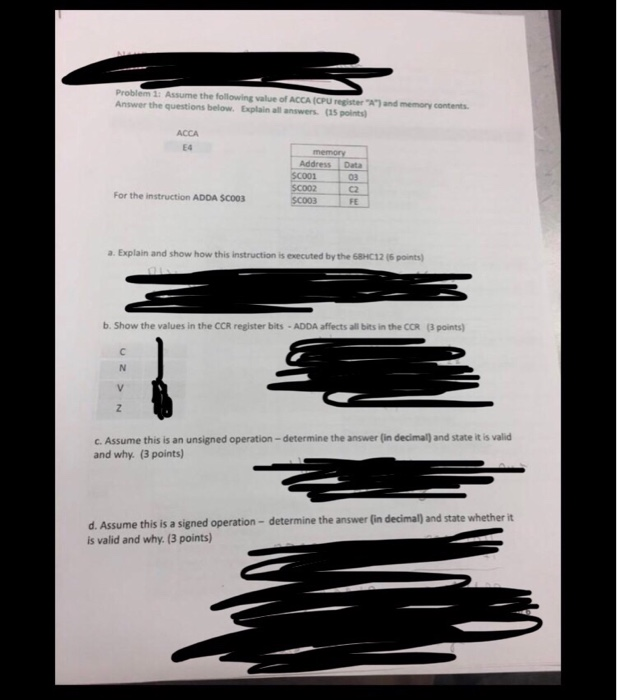 Solved Prob Assume the following value of ACCA (CPu register | Chegg.com