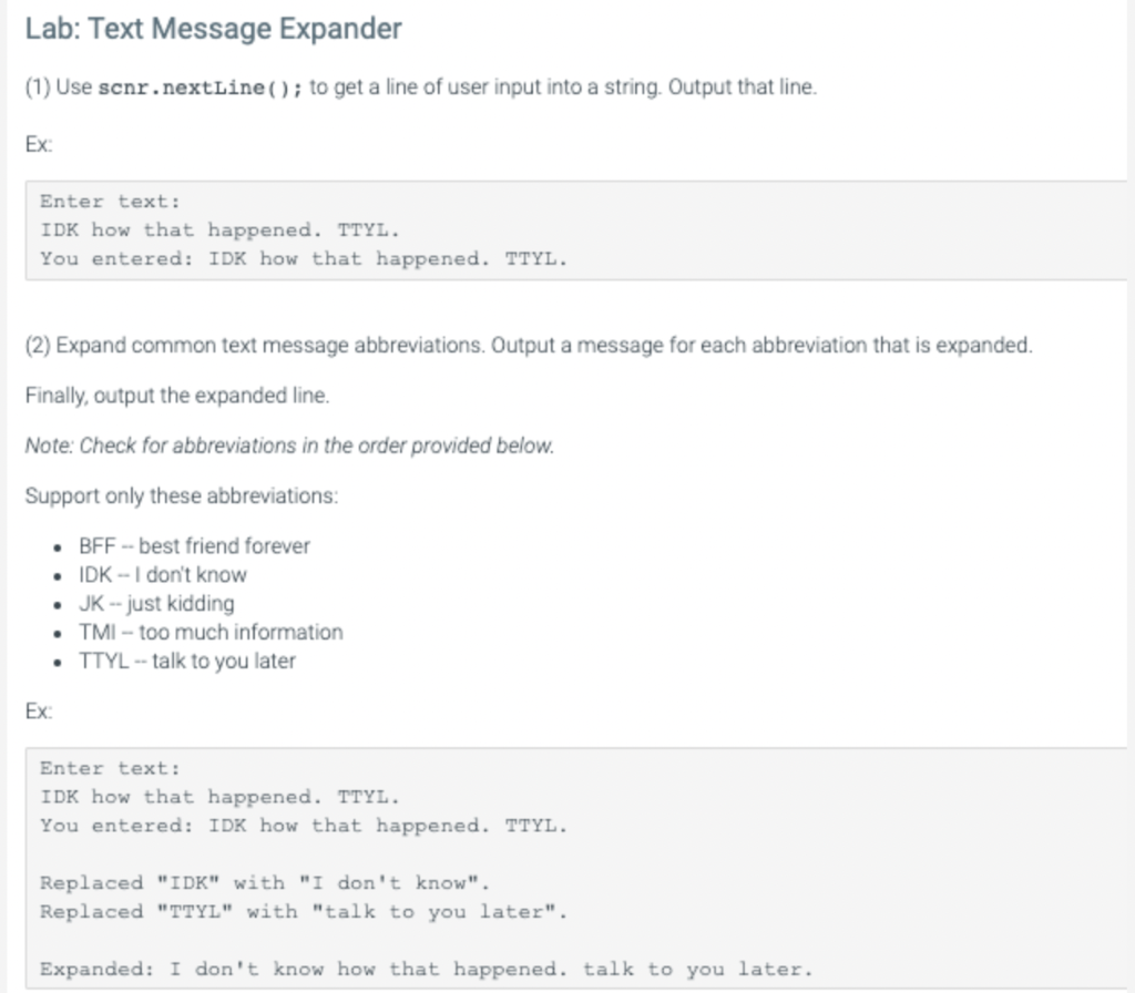 Solved (2) Expand common text message abbreviations. Output | Chegg.com
