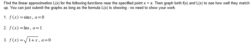 Solved Find the linear approximation L(x) for the following | Chegg.com