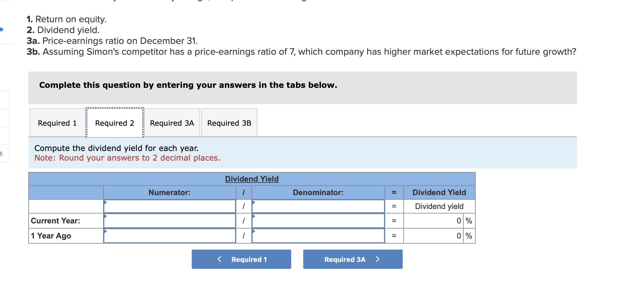 Solved 1. Return on equity. 2. Dividend yield. 3a. | Chegg.com
