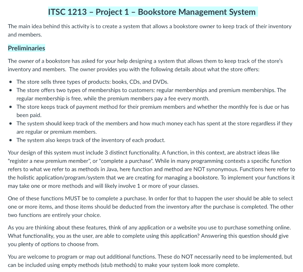 Solved Itsc 1213 Project 1 Bookstore Management System