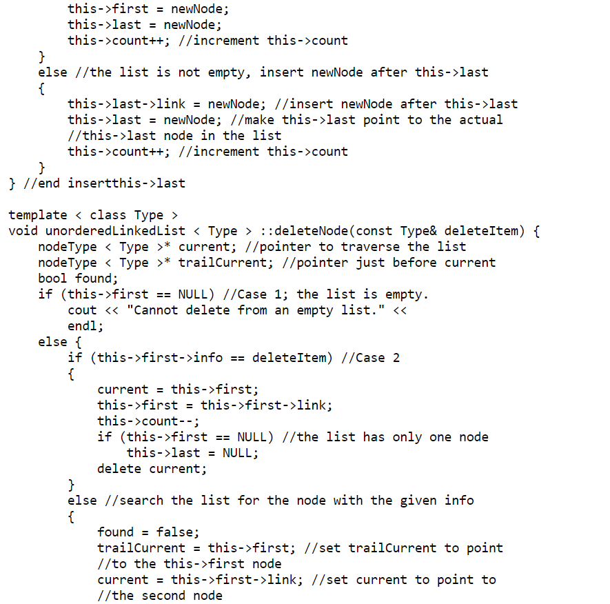 Solved Part 1: Starting from the unorderedLinkedList.h | Chegg.com