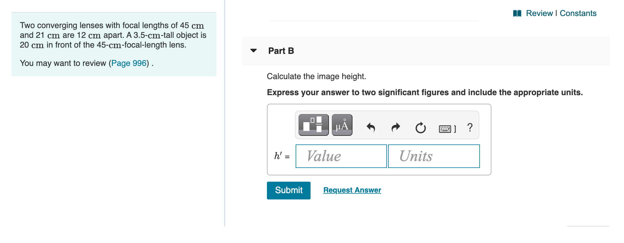 Solved Review | Constants Two converging lenses with focal | Chegg.com