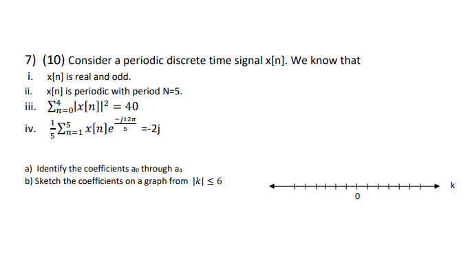Solved 7) (10) Consider a periodic discrete time signal | Chegg.com