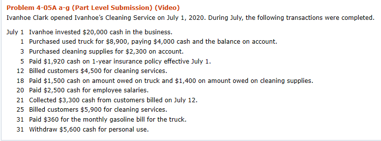 Solved Problem 4-05A a-9 (Part Level Submission) (Video) | Chegg.com