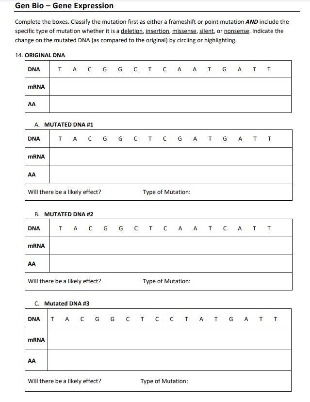 Solved Gen Bio - Gene Expression Complete the boxes. | Chegg.com
