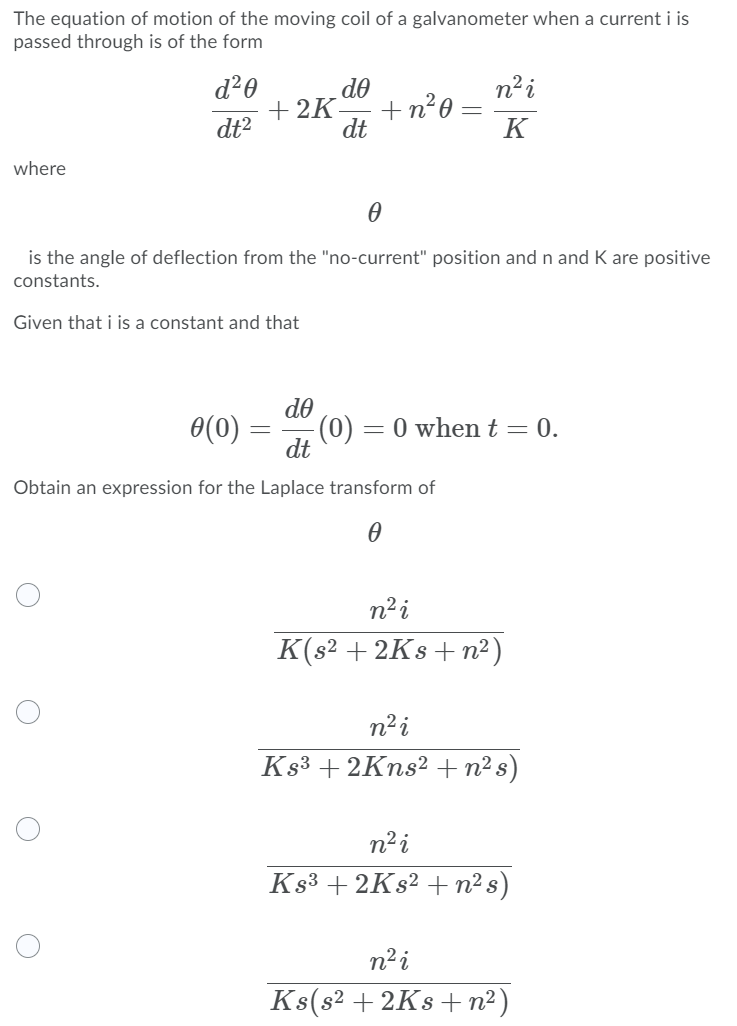 Solved The equation of motion of the moving coil of a | Chegg.com