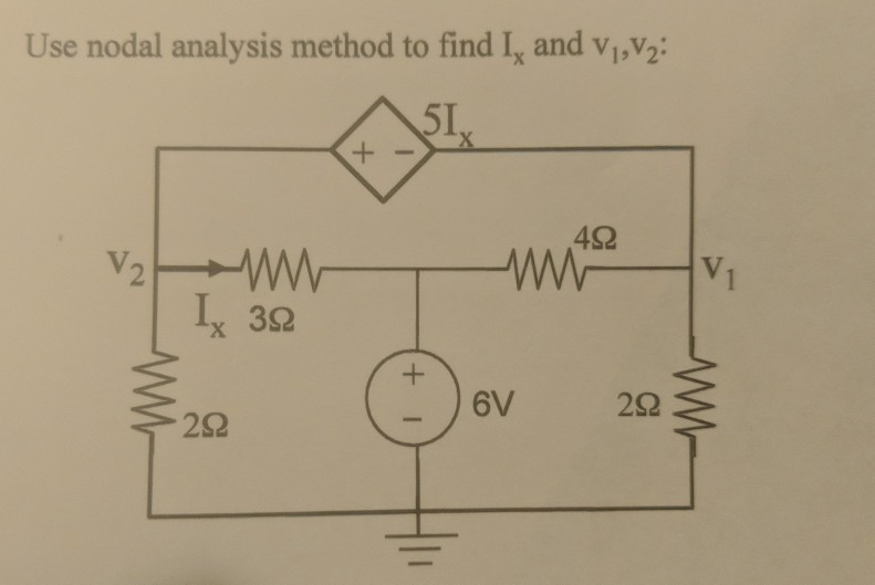 Solved Use nodal analysis method to find I, and v,,V2 492 V2 | Chegg.com