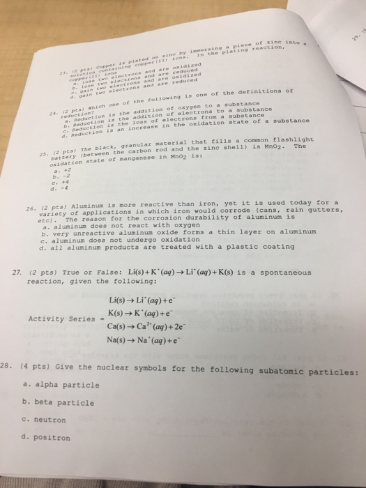 Solved sing Litmus Paper Just dip par 15. (2 pts) which of | Chegg.com