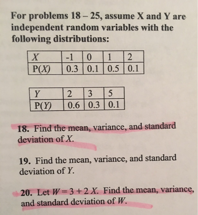 Solved For Problems 18 25 Assume X And Y Are Independent 
