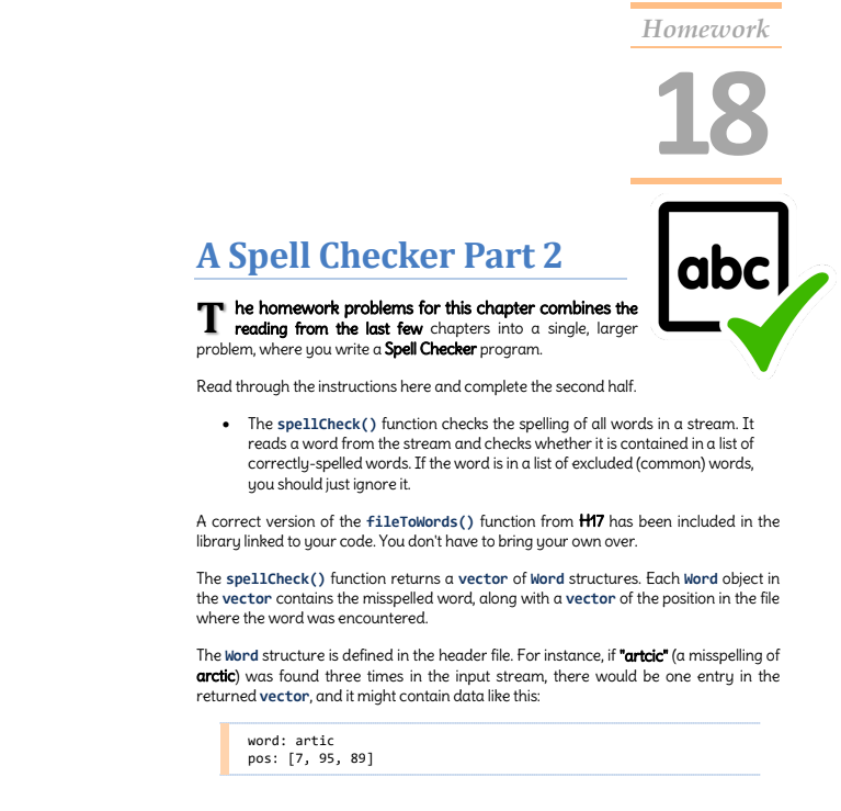 Solved Homework 18. abc) A Spell Checker Part 2 T he | Chegg.com