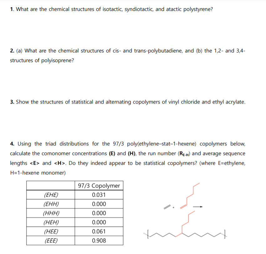 Solved 1. What are the chemical structures of isotactic, | Chegg.com