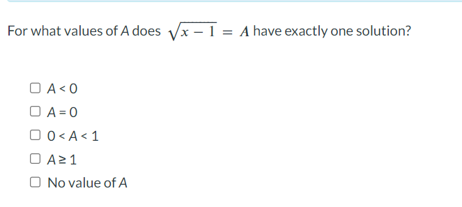 Solved For what values of A does x-12=A have exactly one | Chegg.com