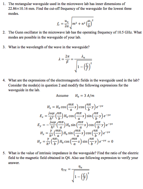 Solved 1. The rectangular waveguide used in the microwave | Chegg.com