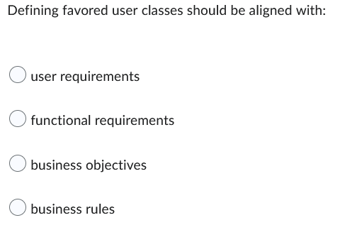 Solved Defining favored user classes should be aligned with: | Chegg.com