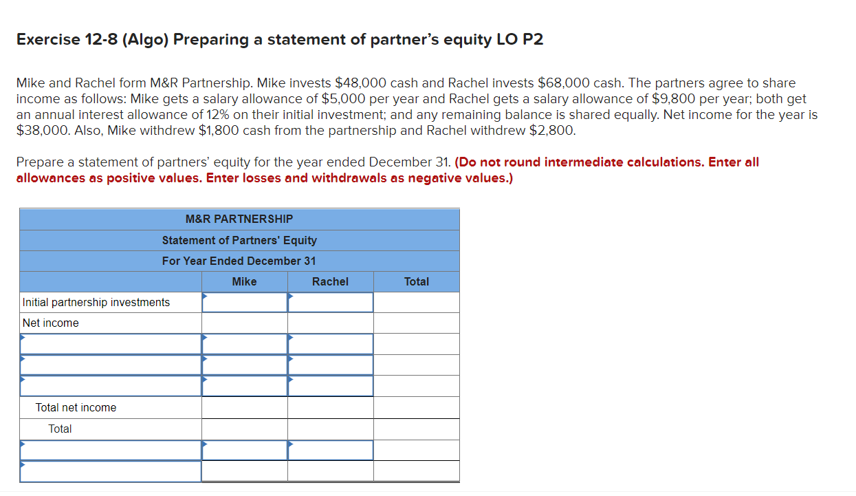 Solved Exercise 12-8 (Algo) Preparing a statement of | Chegg.com