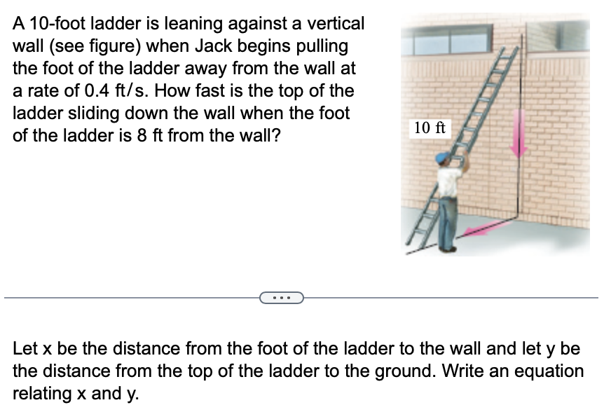 Solved A 10 -foot ladder is leaning against a vertical wall | Chegg.com